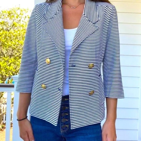 CAbi | Jackets & Coats | Cabi Nautical Blazer Striped Navy White Double ...